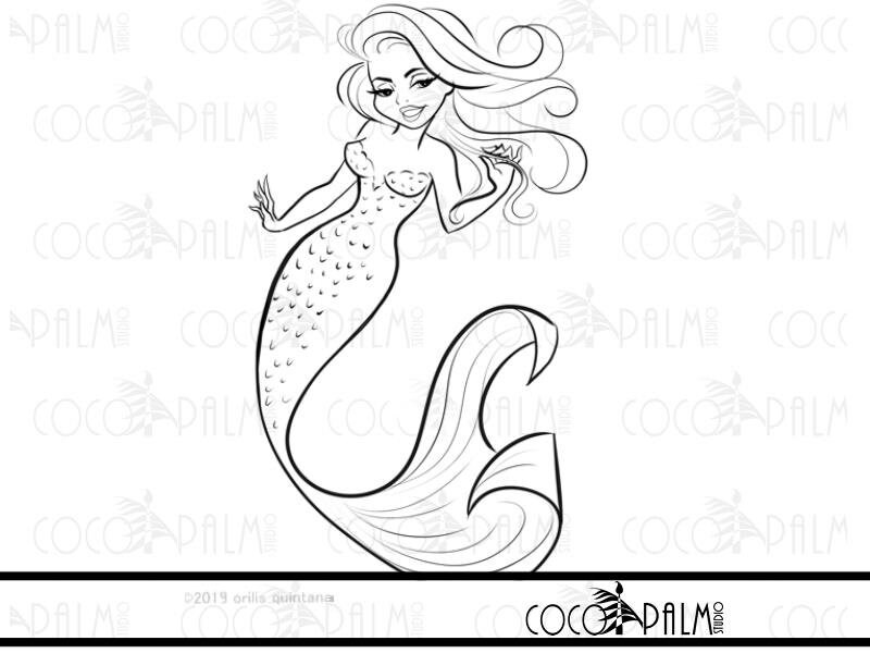 MERMAID DIGI STAMP Mermaid Coloring Page Download-digital Stamp ...