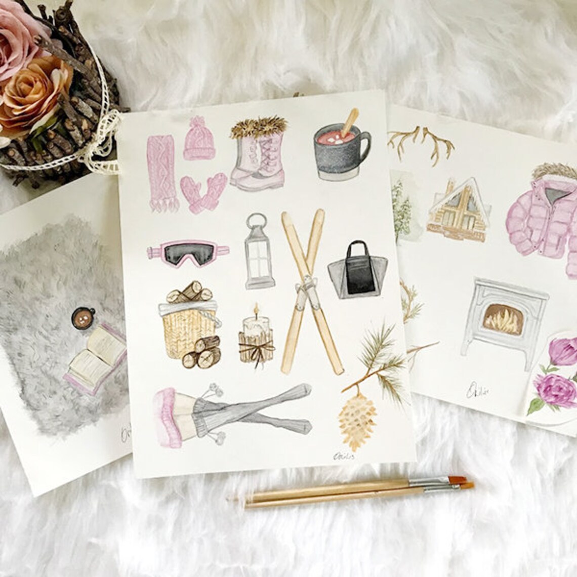 WINTER CLIPART BUNDLE, Winter Fashion Clipart, Watercolor Clipart, Ski ...