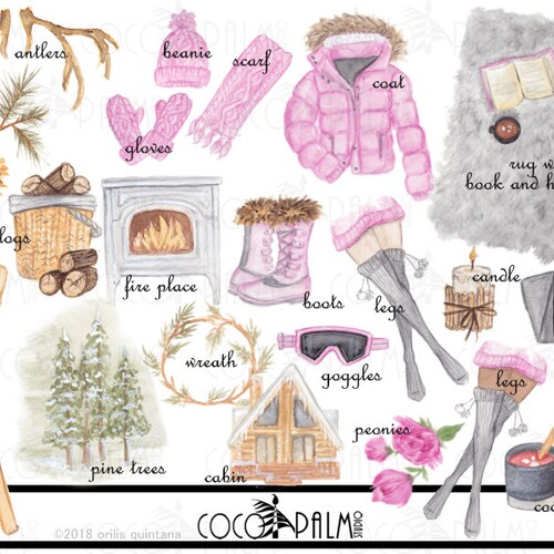 WINTER CLIPART BUNDLE Winter Fashion Clipart Watercolor | Etsy