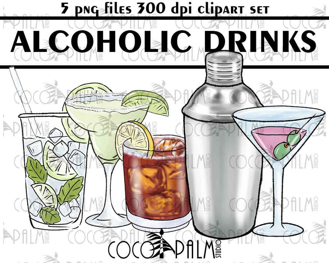 DRINK CLIPART SET, Cocktail Clip Art Set, Mojito,margarita, Shaker ...