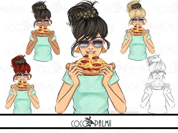Girl Eating Pizza Clipart