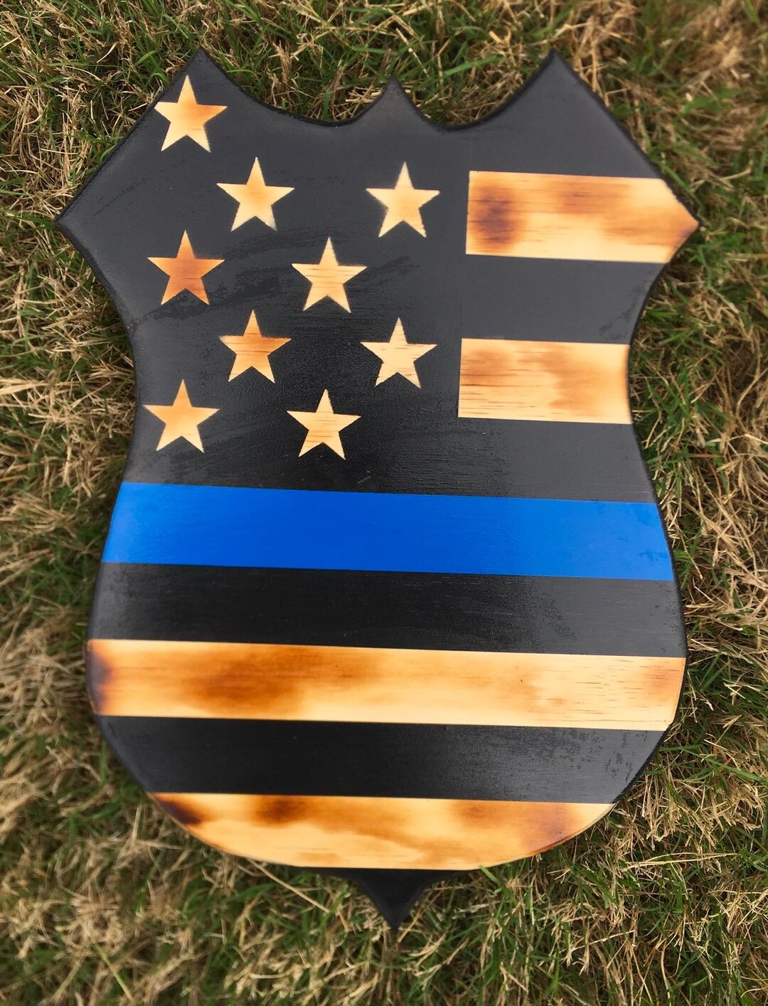 Thin Blue Line Wood Police Badge - Etsy
