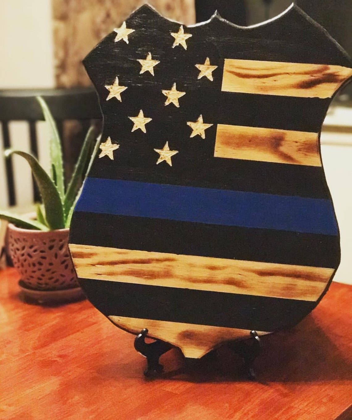 Thin Blue Line Wood Police Badge - Etsy