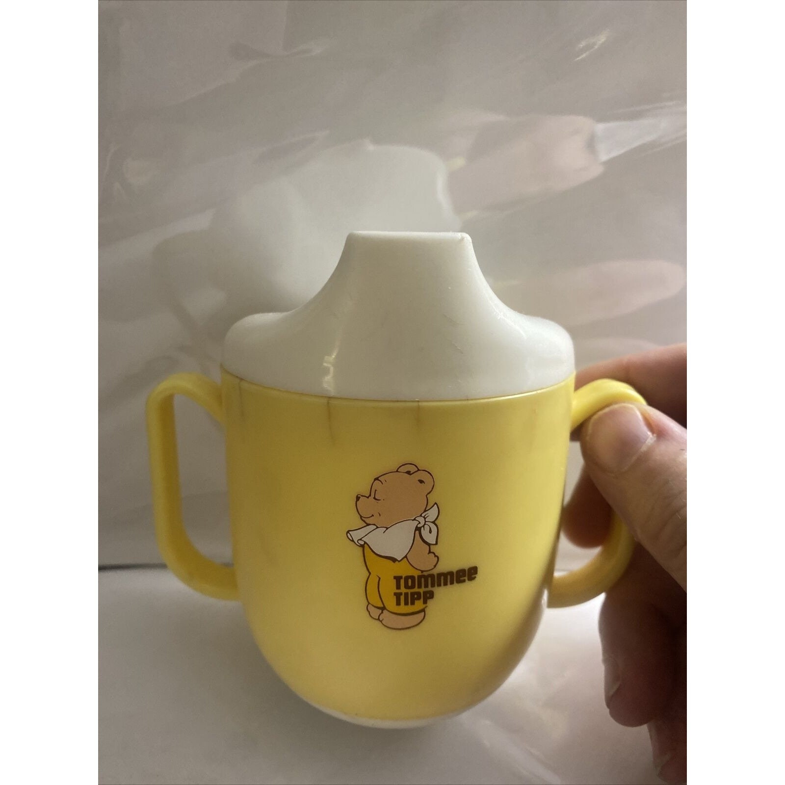 Tommee Tippee Vintage Yellow Trainer Cup Two Handles Standing Bear ...
