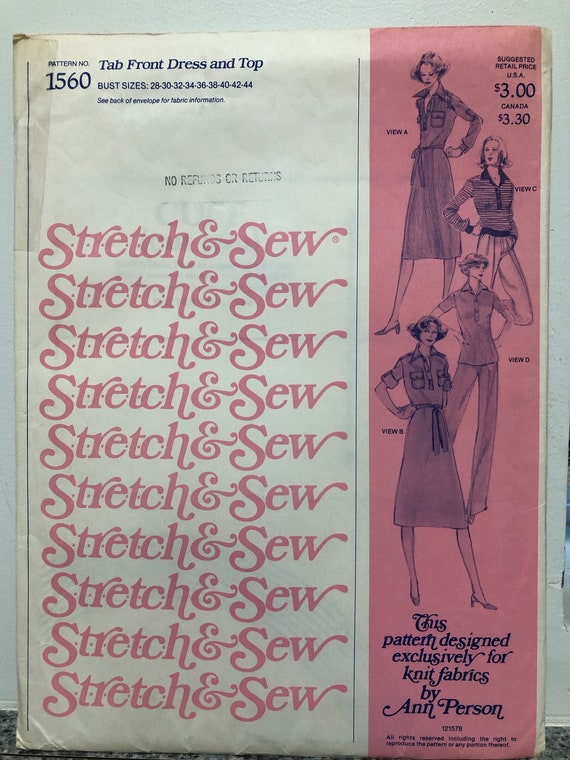 Sewing designed by Ann Person. Stretch and Sew Pattern #1560 Tab front ...