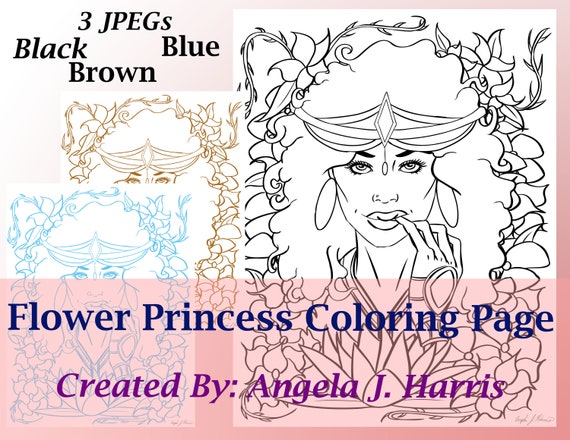 Coloring Page Printable Flower Princess Art Original - Etsy