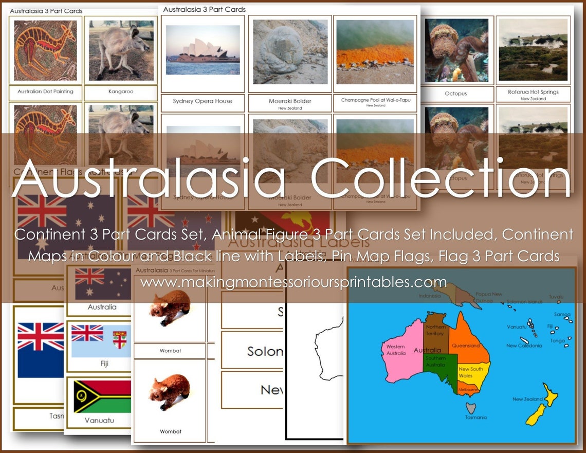 Montessori Australasia Geography Continent Learning Collection PDF - Etsy