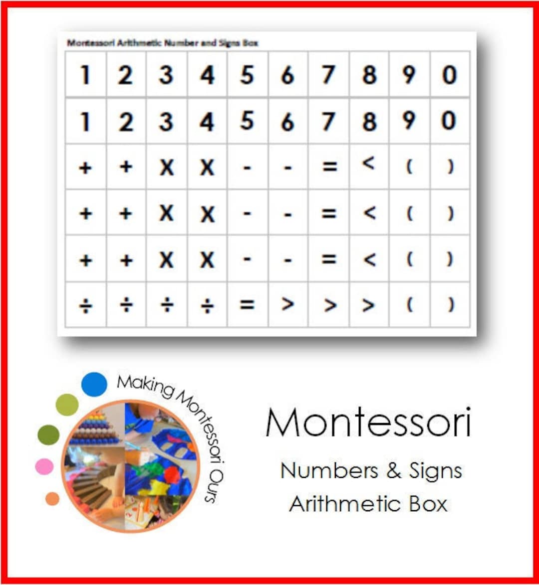 Montessori Arithmetic Signs and Numbers Box/ Montessori Math /school ...