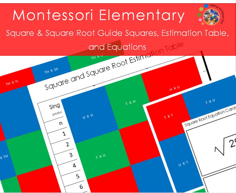 Montessori Elementary Guide Squares, Square & Square Root PDF Printable ...