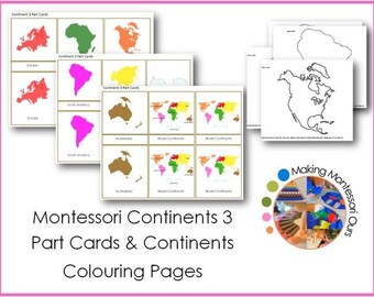 Continents 3 Part Cards & Continent Colouring Pages | Etsy Canada