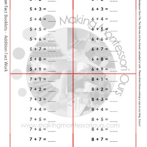Montessori Addition Fact Memorization Material Package/ Math Tables ...