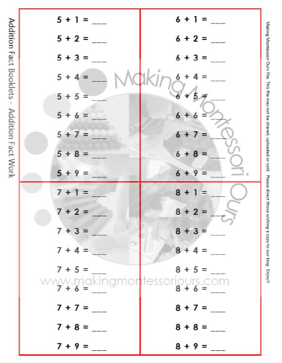 Montessori Addition Fact Memorization Material Package/ Math Tables ...
