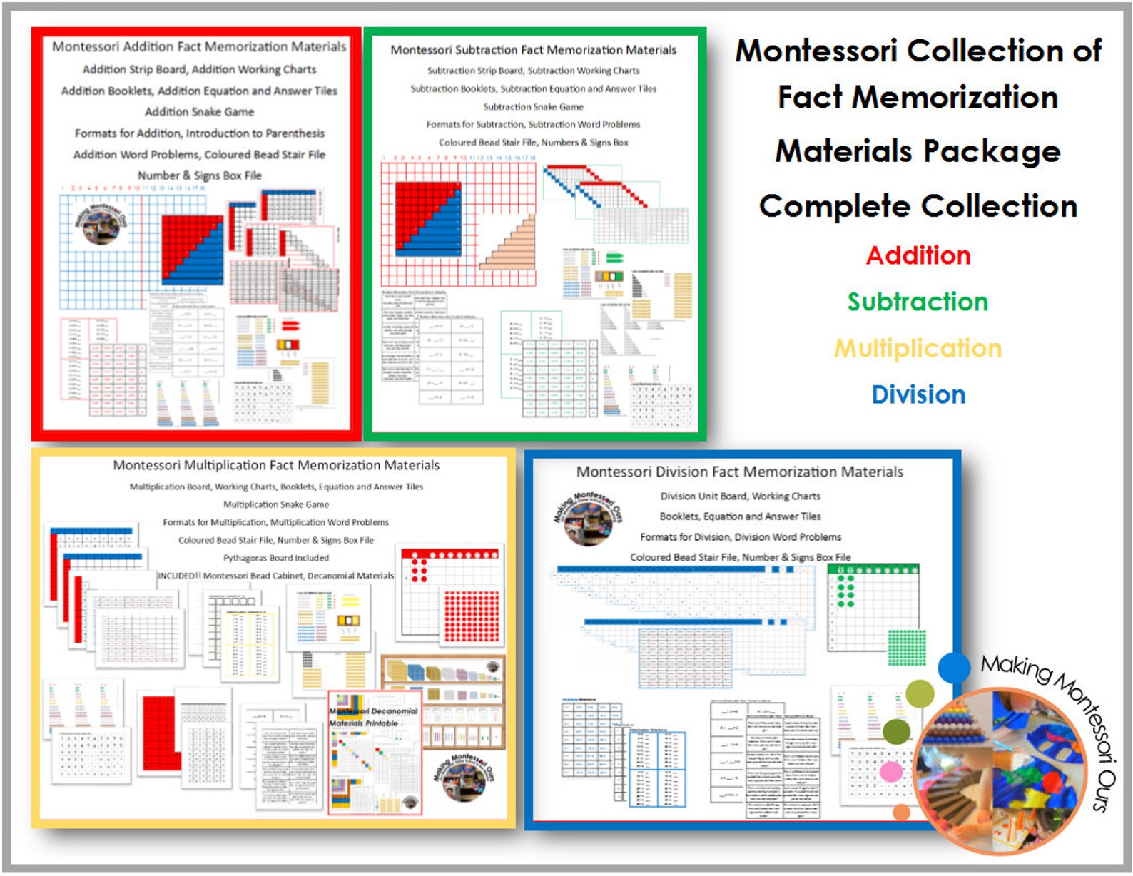 Montessori Fact Memorization PDF Collection /addition Tables ...