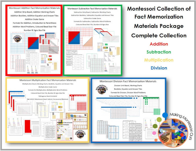 Montessori Fact Memorization PDF Collection /addition Tables ...