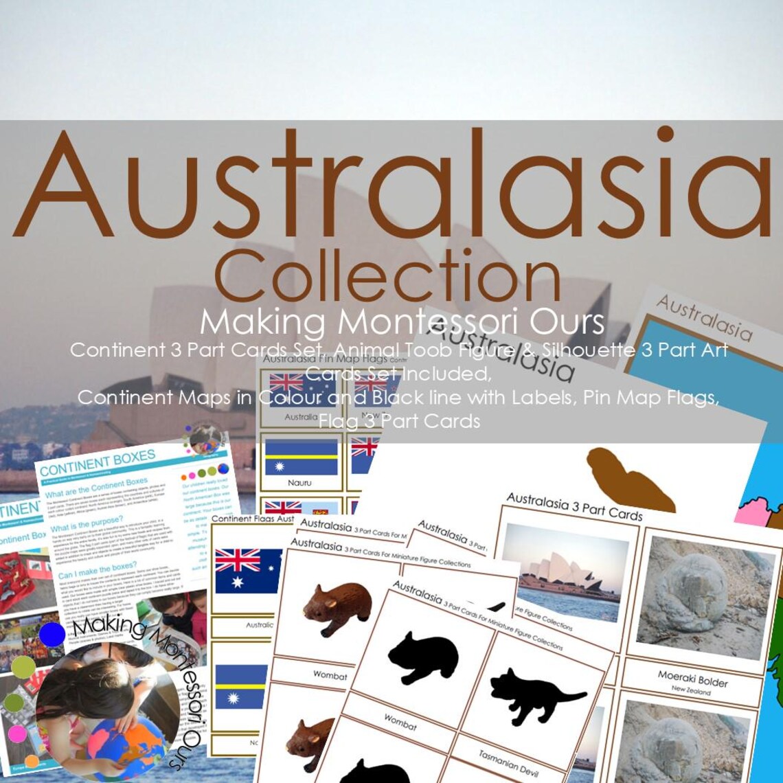 Montessori Australasia Geography Continent Learning Collection *PDF - Etsy