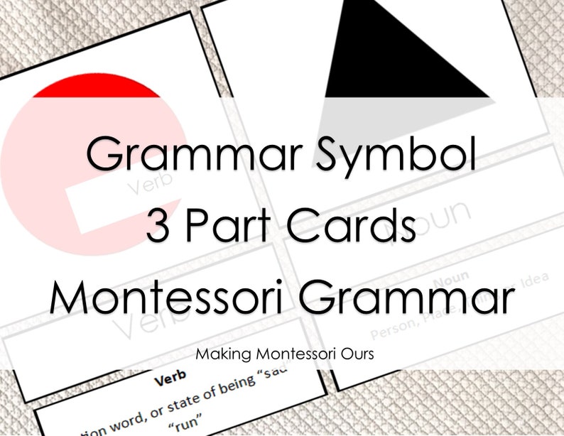 Montessori Grammar Symbol 3 Part Cards & Definitions PDF - Etsy