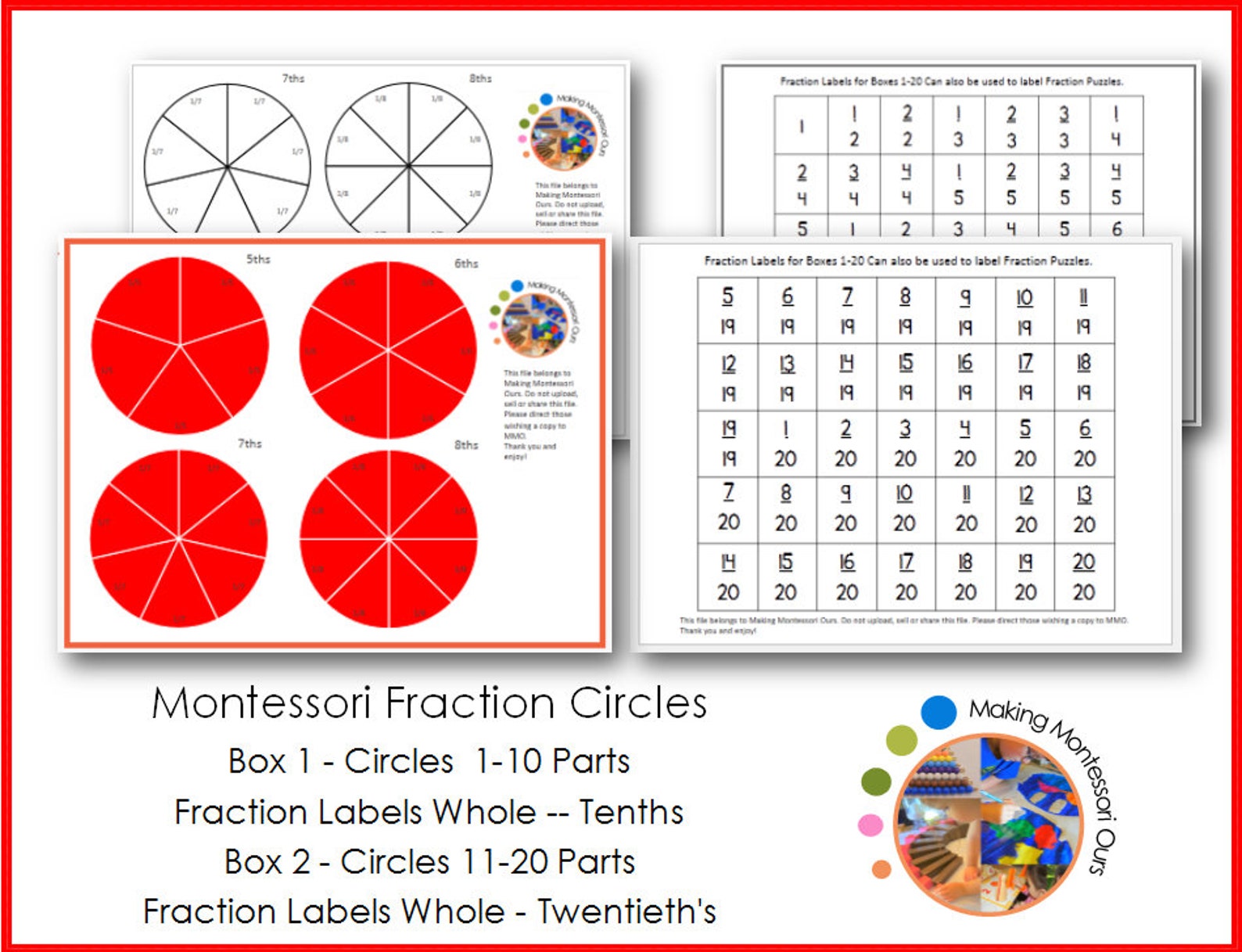 Montessori Fraction Circles Box 1 & 2, and Labels PDF /fraction Work ...