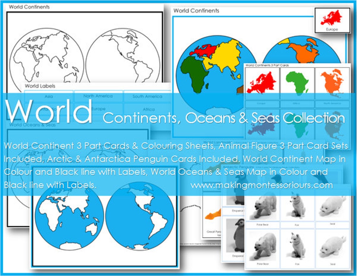 Montessori World Continents, Oceans & Seas PDF Learning Collection - Etsy