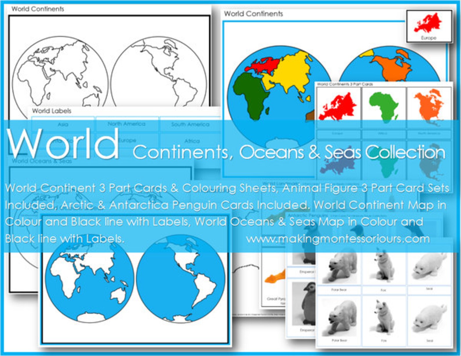 Montessori World Continents, Oceans & Seas PDF Learning Collection - Etsy