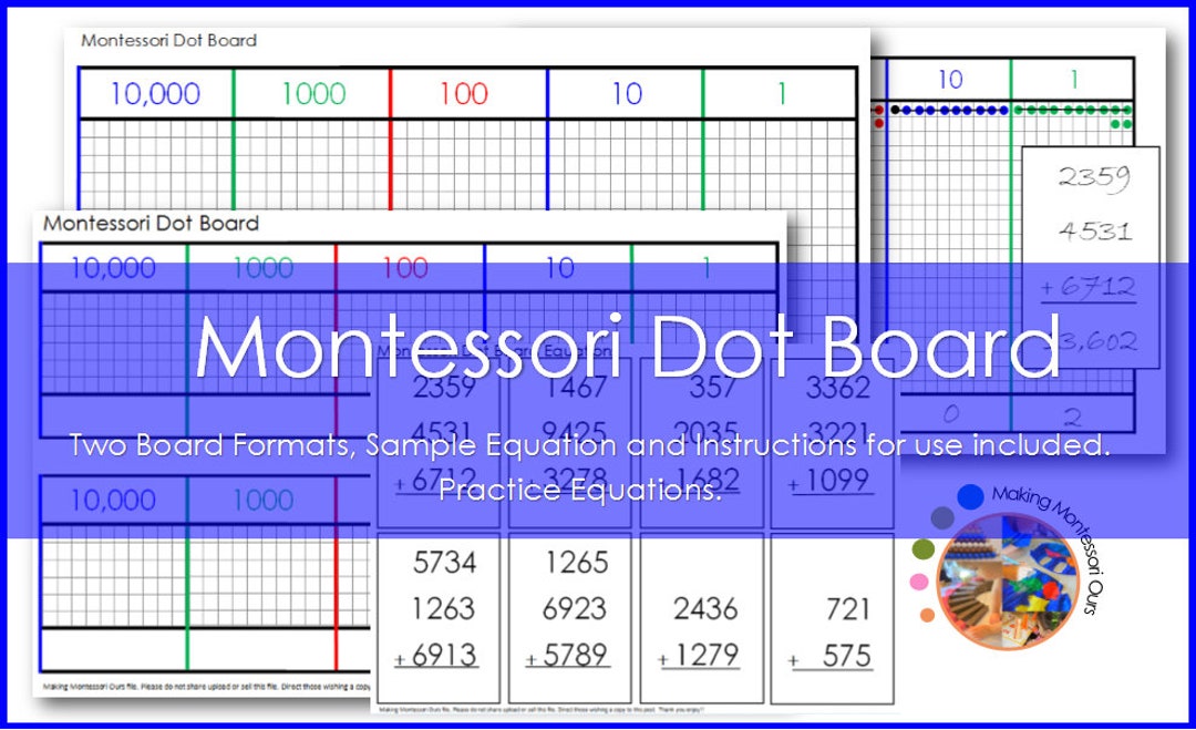 Montessori Dot Board Package PDF /advanced Addition Practice Board ...
