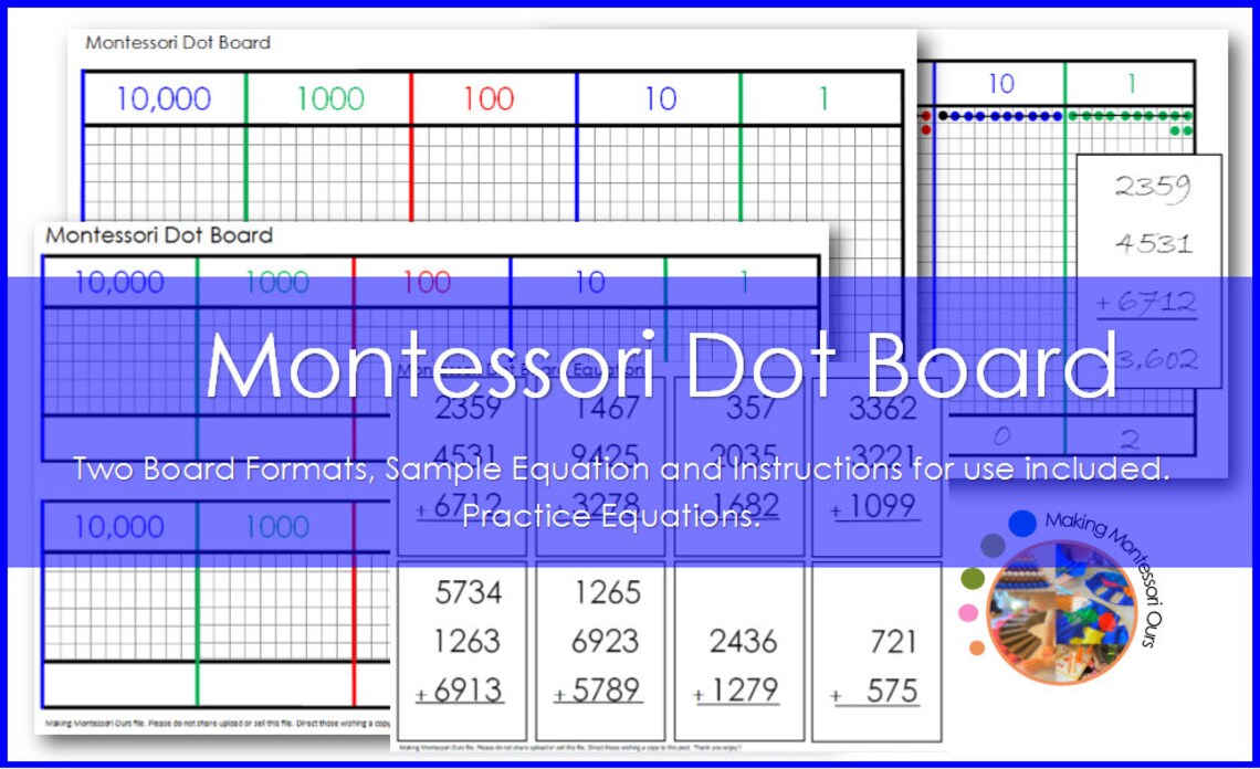 Montessori Dot Board Package PDF /advanced Addition Practice Board ...