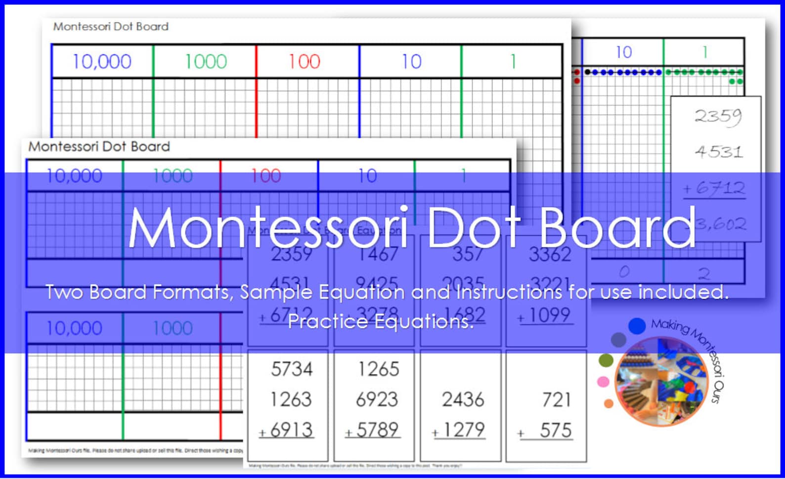 Montessori Dot Board Package PDF /advanced Addition Practice Board - Etsy