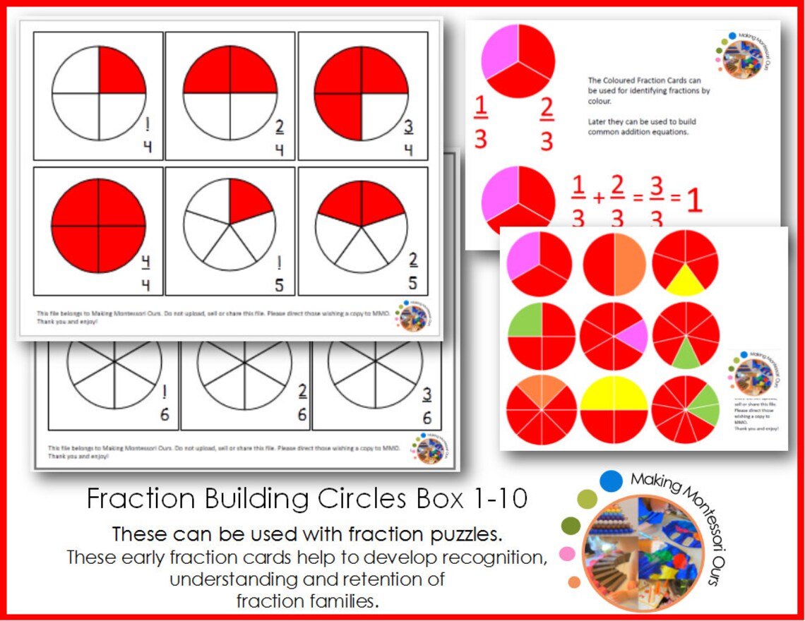 Montessori Fractions Builder PDF, Montessori Math, Fractions Learning ...