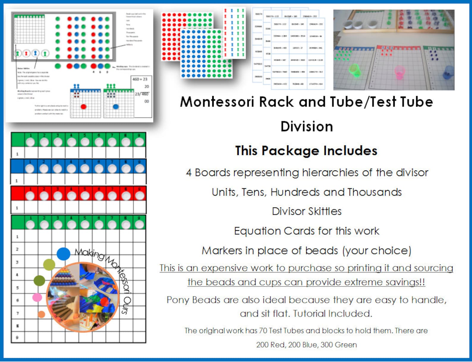 Buy Montessori Test Tube Division Package, Long Division PDF , Test ...