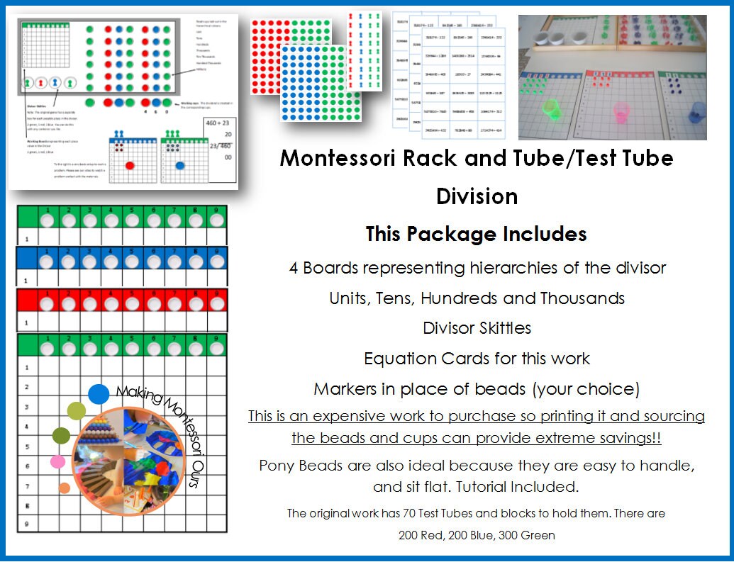 Montessori Test Tube Division Package, Long Division PDF , Test Tube ...