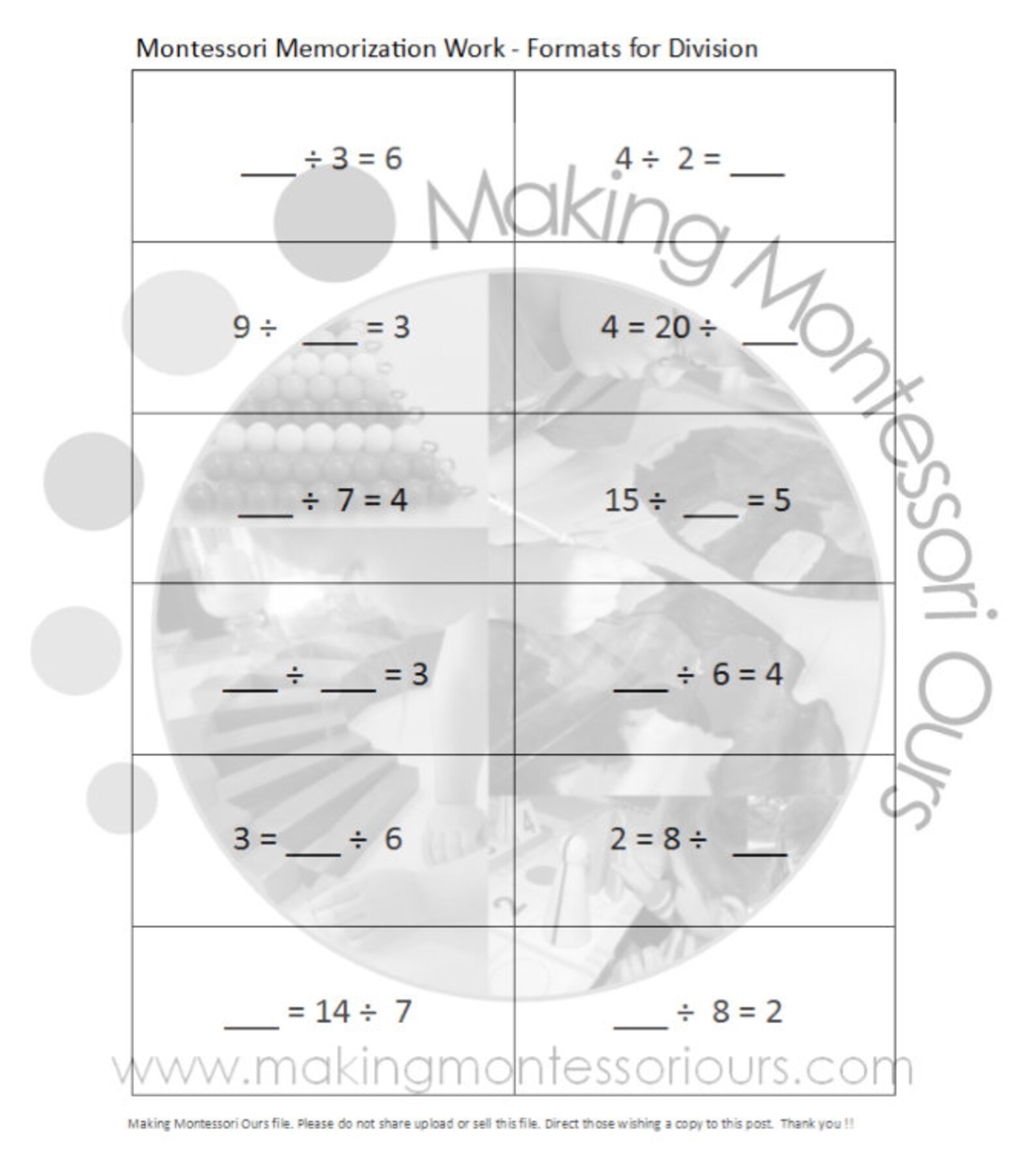 Montessori, Division Fact Memorization Materials PDF - Etsy