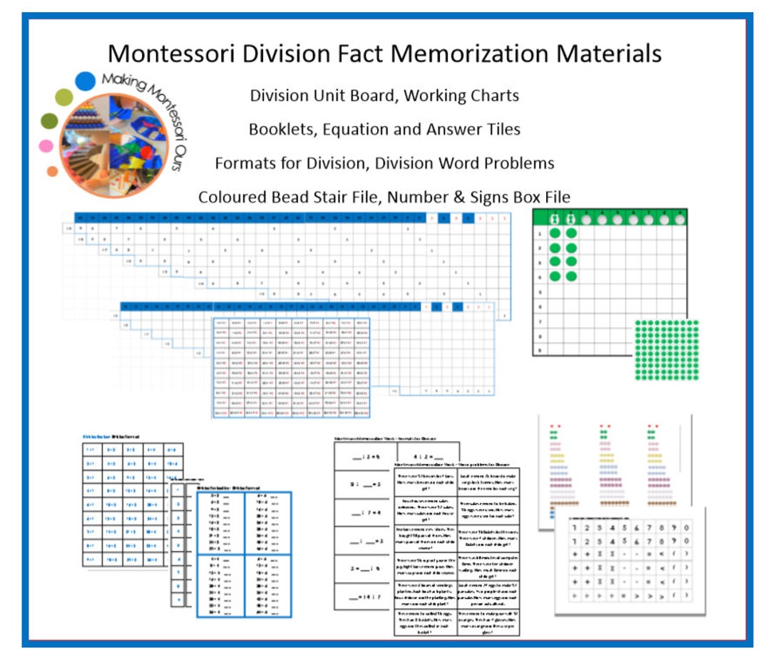 Montessori, Division Fact Memorization Materials PDF - Etsy