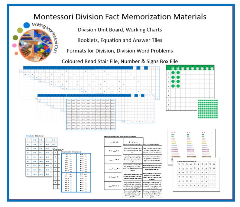 Montessori, Division Fact Memorization Materials PDF - Etsy