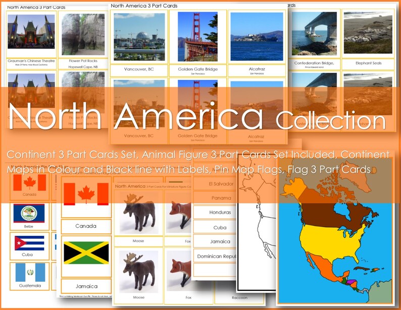 Montessori NORTH AMERICA Geography Continent Collection PDF - Etsy Sweden