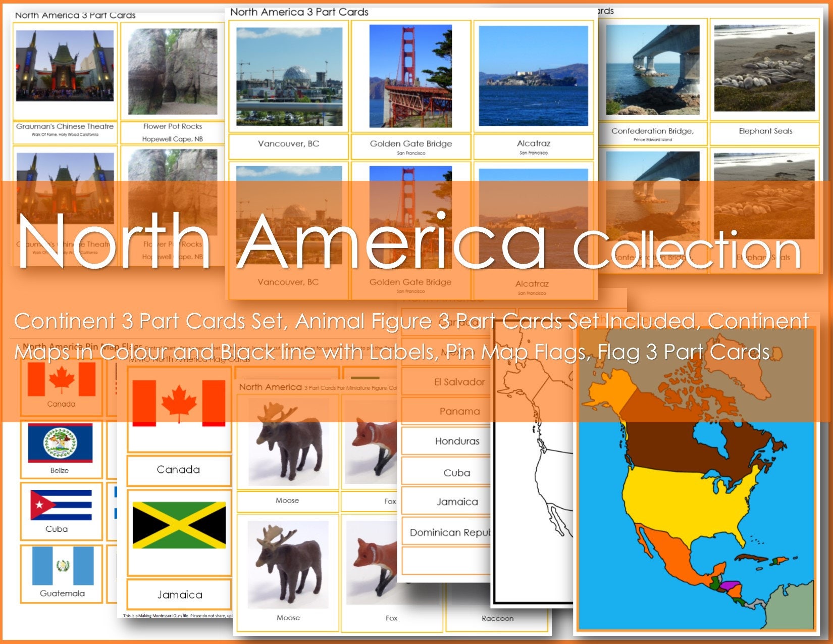 Montessori NORTH AMERICA Geography Continent Collection *PDF - Etsy
