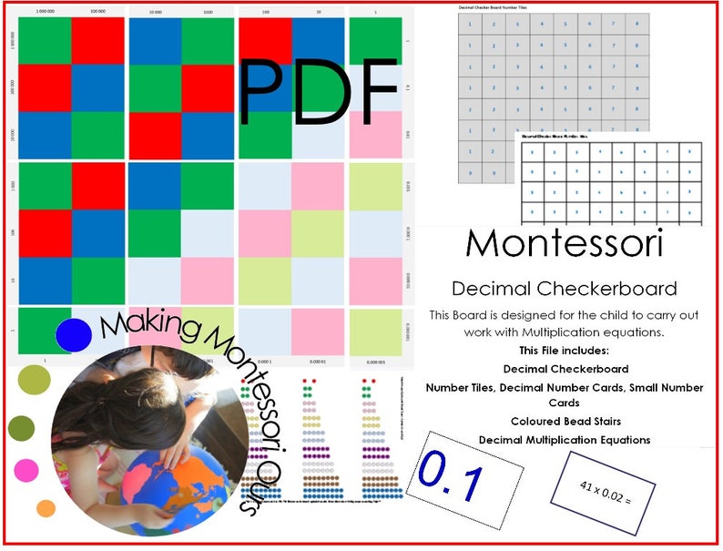 Montessori Decimal Checker Board & Support Materials, Montessori Math ...