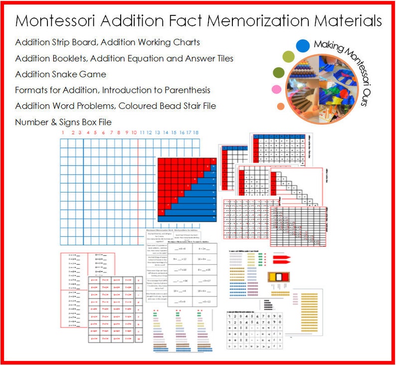 Montessori Addition Fact Memorization Material Package/ Math Tables ...