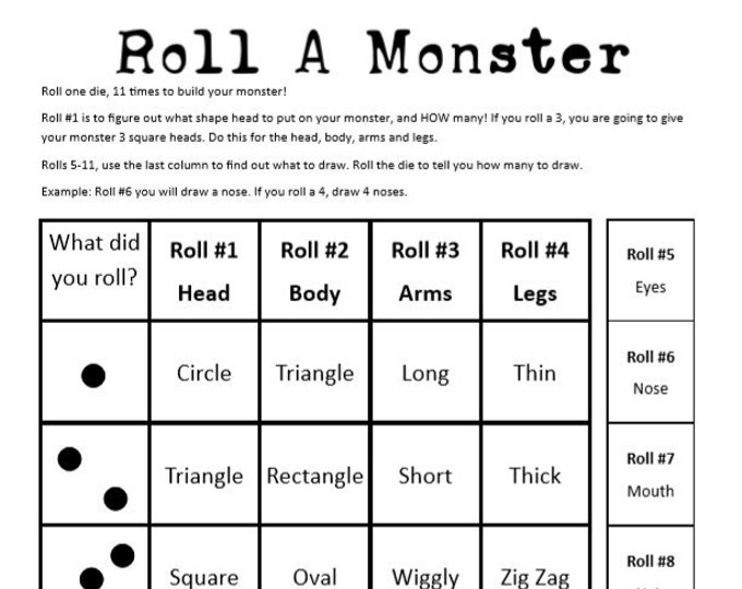 Roll a Monster Drawing Dice Game - Etsy