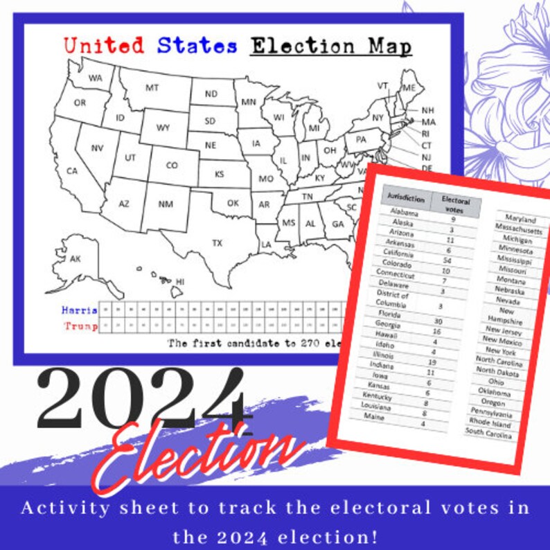 2024 Harris Vs. Trump Printable Election Map Results Coloring Page - Etsy