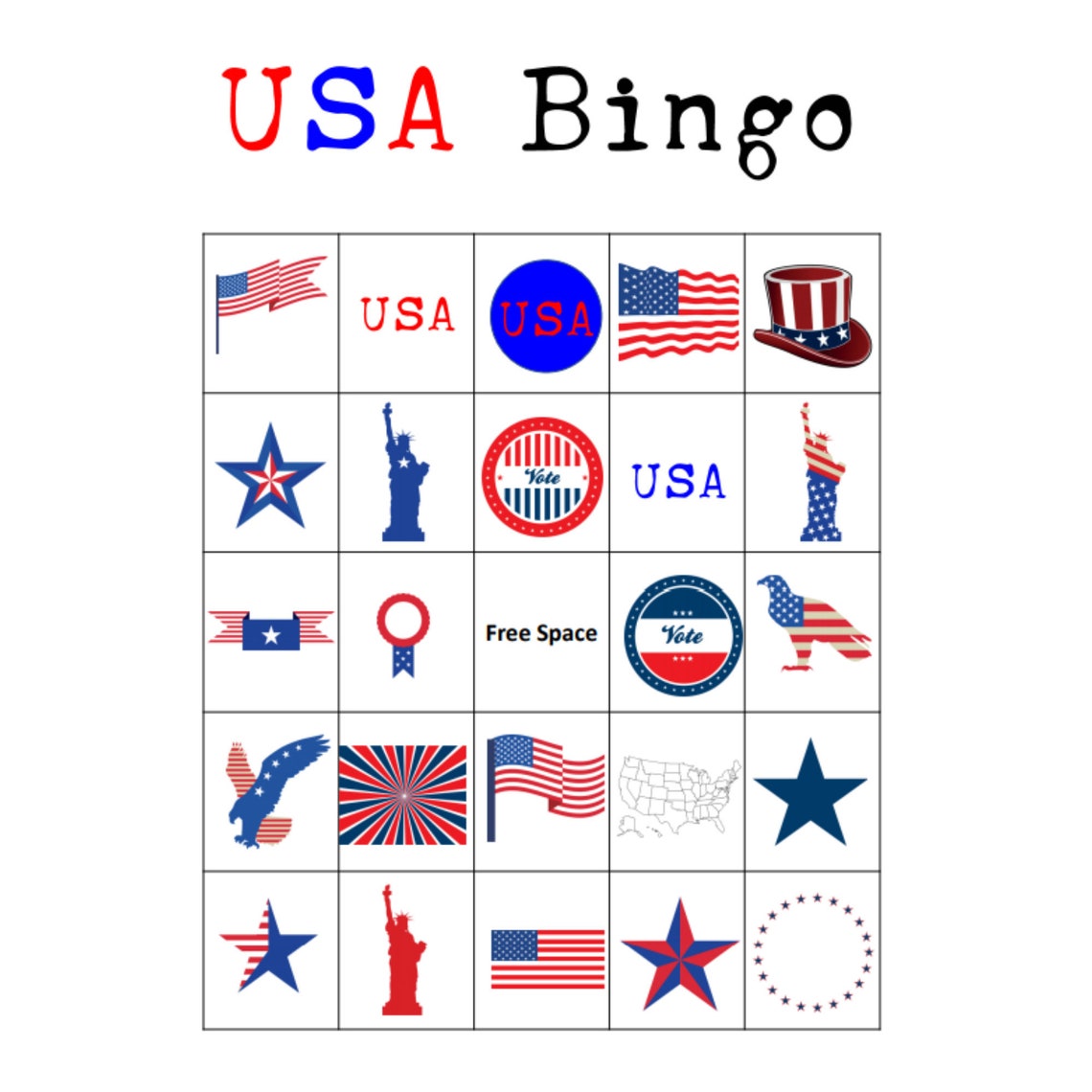 USA Bingo Game - Etsy