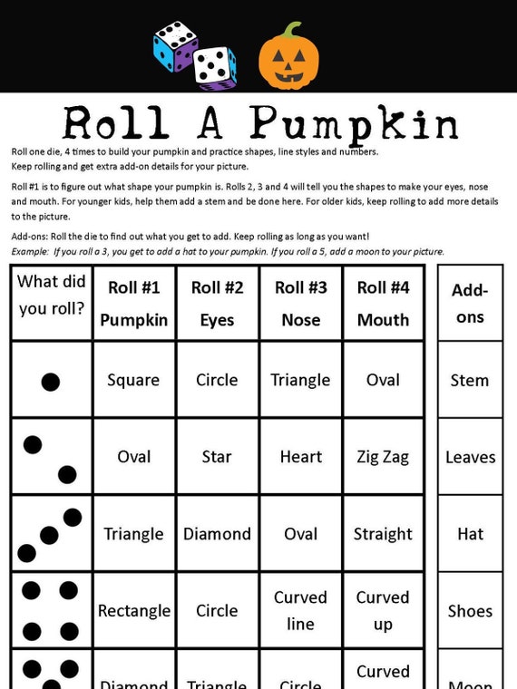 Roll a Pumpkin Drawing Dice Game | Etsy
