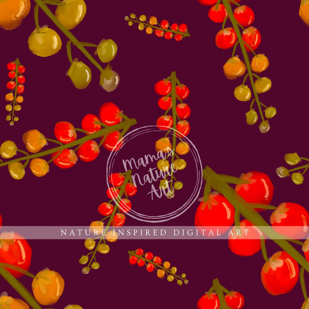 Cherry Tomatoes Maroon Seamless Pattern Digital File PNG Download ...