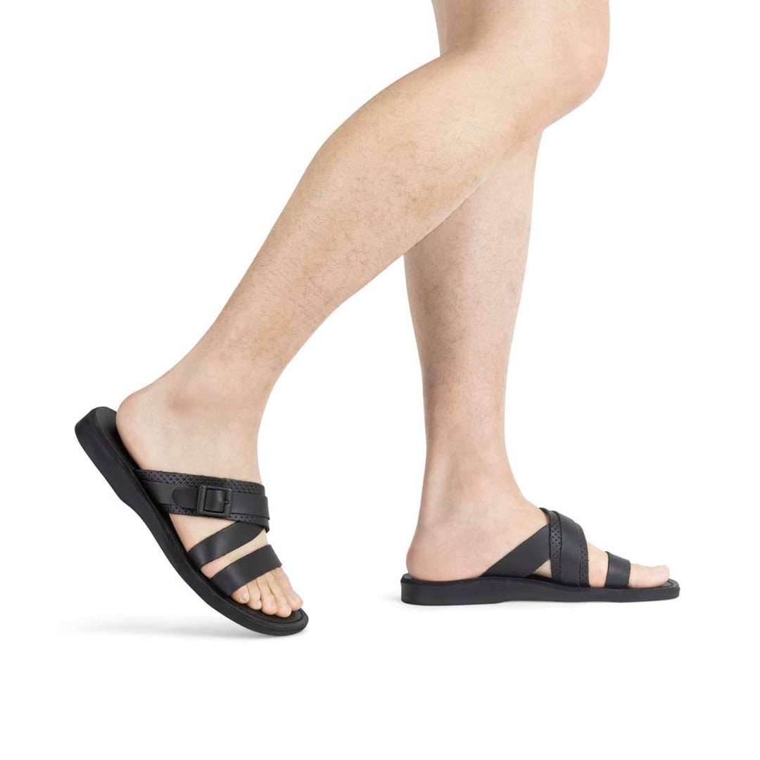 Jerusalem Sandals Jason Men's Leather Wide Strap Sandal Black - Etsy