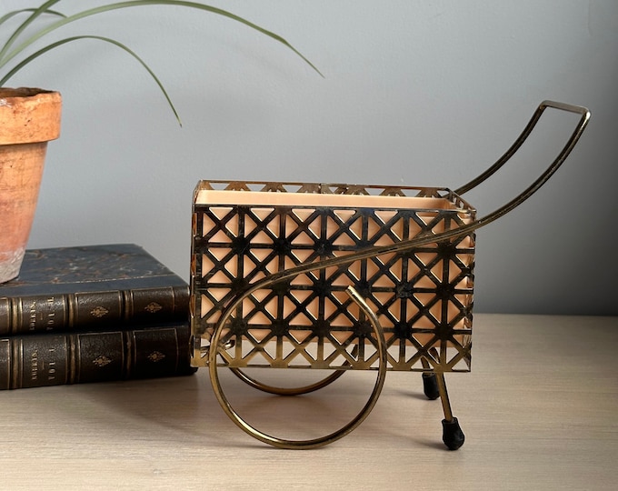 Gold Metal Cart Planter, MCM Gold Punched Metal Planter, Midcentury ...