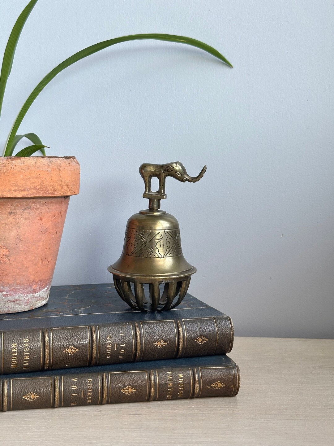Vintage Brass Elephant Claw Bell Elephant Figurine, Etched Brass Claw ...