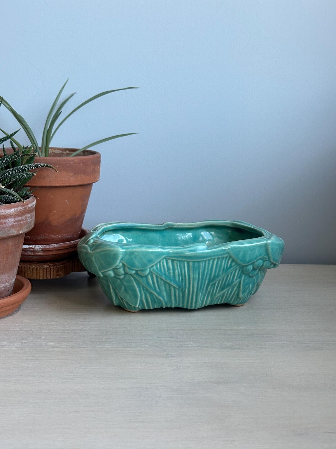 Vintage Mccoy 1940's Leaves and Berries Planter, Mccoy Footed Aqua ...