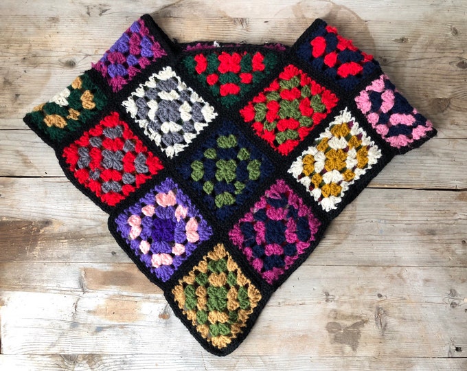 Vintage Granny Square Child's Poncho, Hand Crocheted Girl's Poncho ...