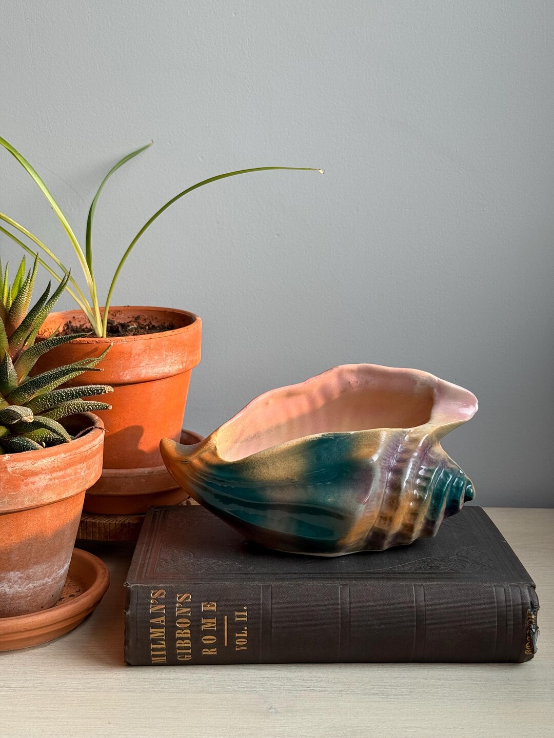 Multicolored Vintage Ceramic Conch Shell Indoor Planter, Colorful ...
