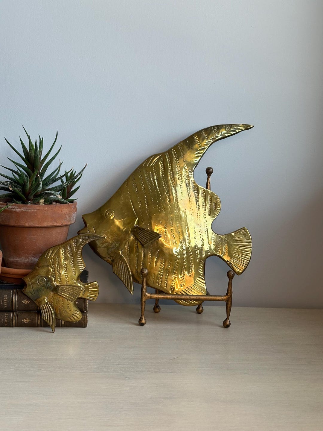 Two Vintage Brass Angelfish Wall Hangings, Vintage Pair Brass Tropical ...