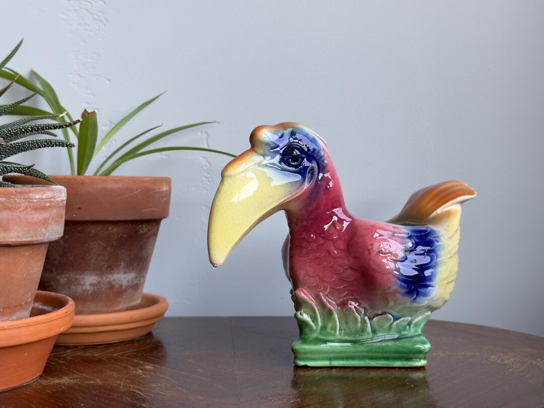 Vintage Ceramic Toucan Planter, Colorful Pottery Bird Planter ...