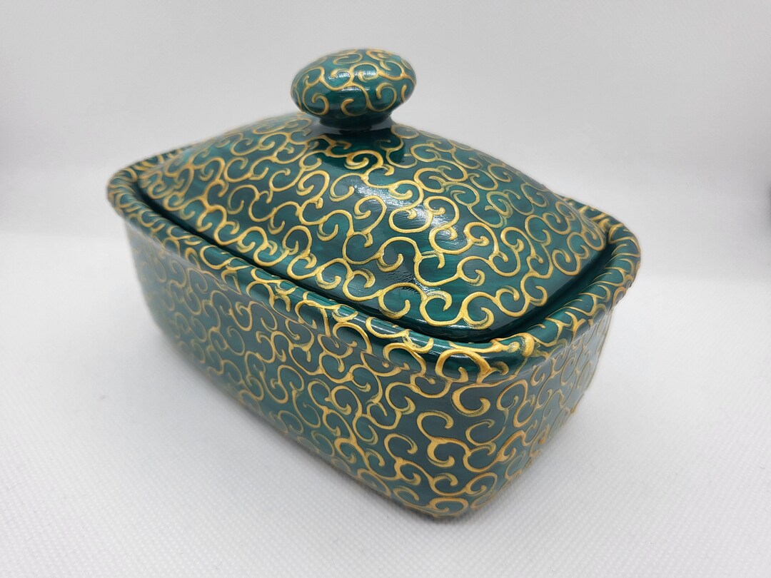 Emerald Green Butter Dish With Gold Swirls - Etsy